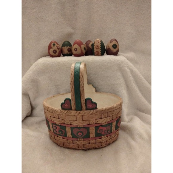 Handmade | Holiday | Original 998 Handmade Ceramic Easter Basket 6 Eggs ...